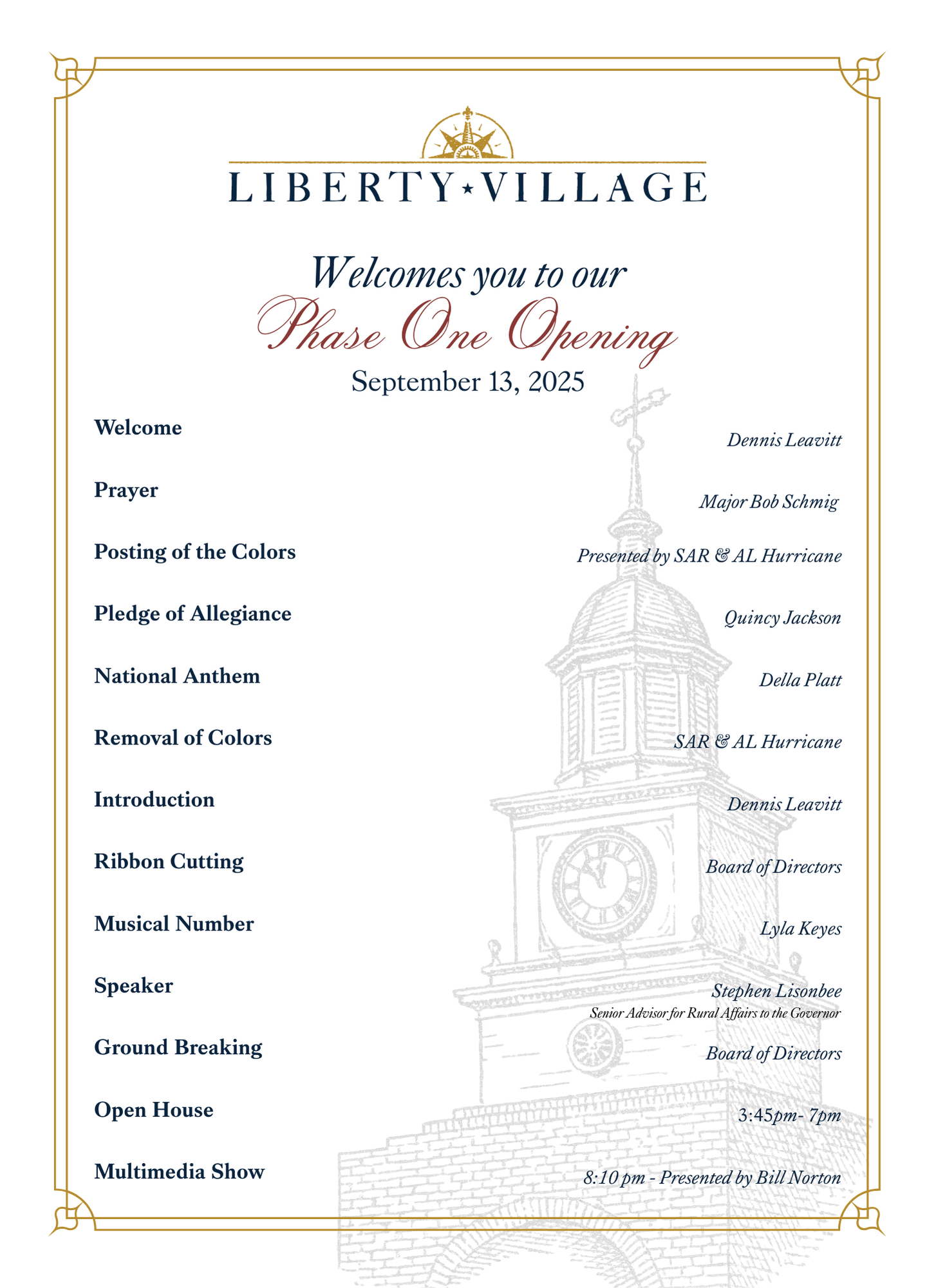 Phase One Opening Program - Liberty Village